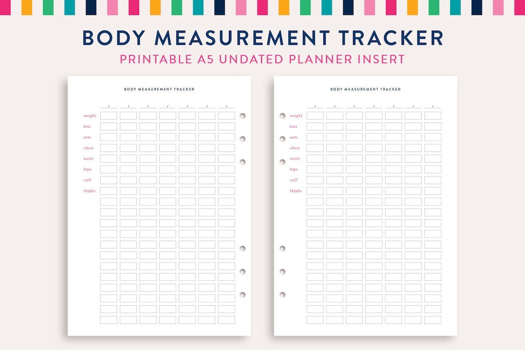 Body Measurement Tracker A5 Planner Inserts, Body Measurement Tracker ...