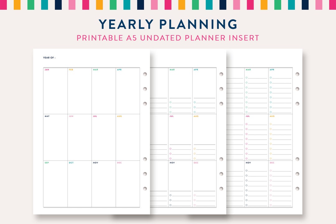 Yearly Planning A5 Planner Inserts, Yearly Planning Sheet, Printable ...