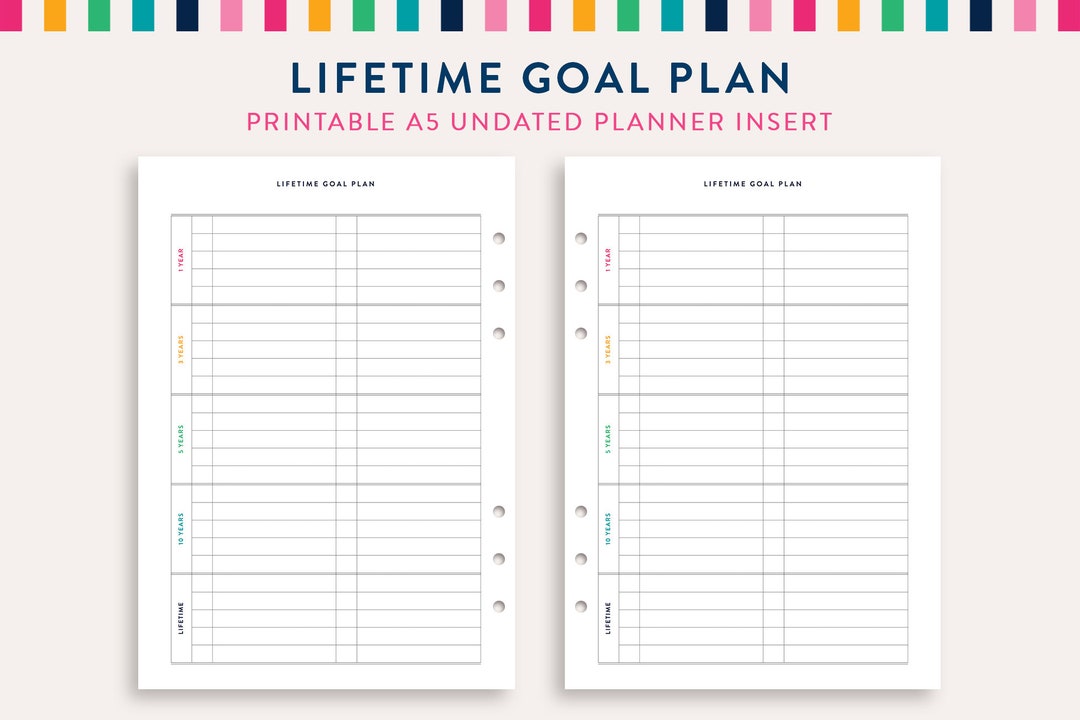 Lifetime Goal Plan A5 Planner Inserts, Lifetime Goal Plan Sheet ...