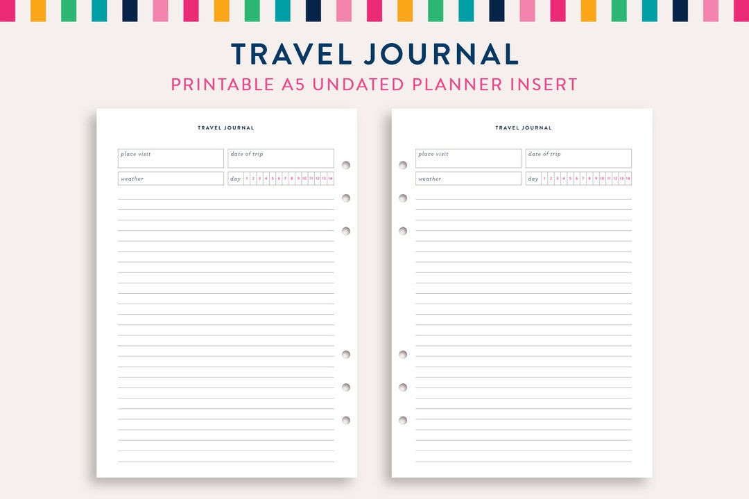 Travel Journal A5 Planner Inserts, Travel Journal Sheet, Printable ...