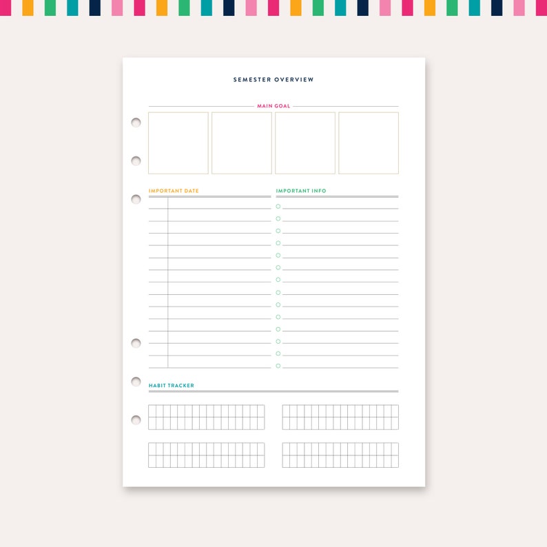 Semester Overview A5 Planner Inserts, Semester Overview Sheet ...