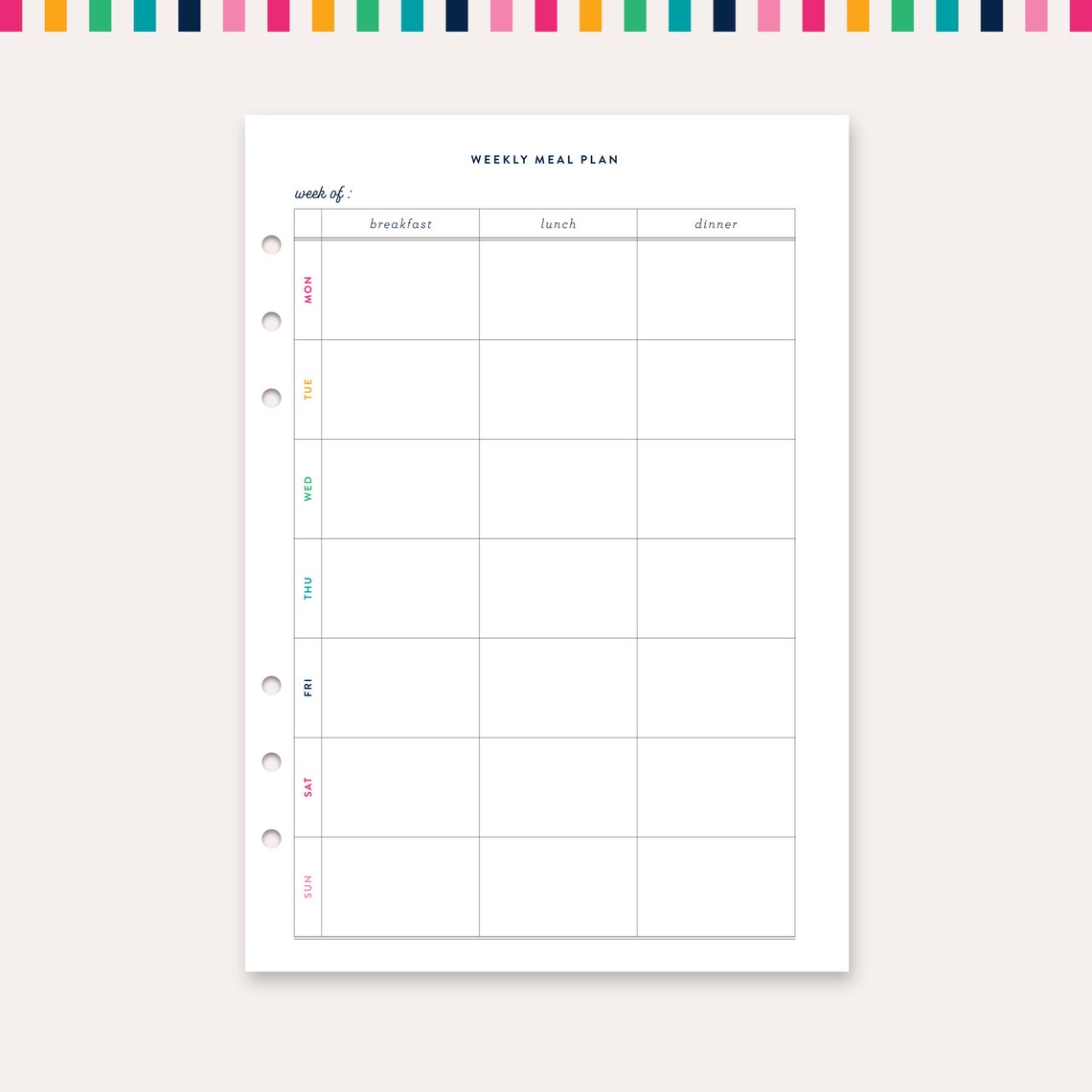 Weekly Meal Plan A5 Planner Inserts, Weekly Meal Plan Sheet, Printable ...