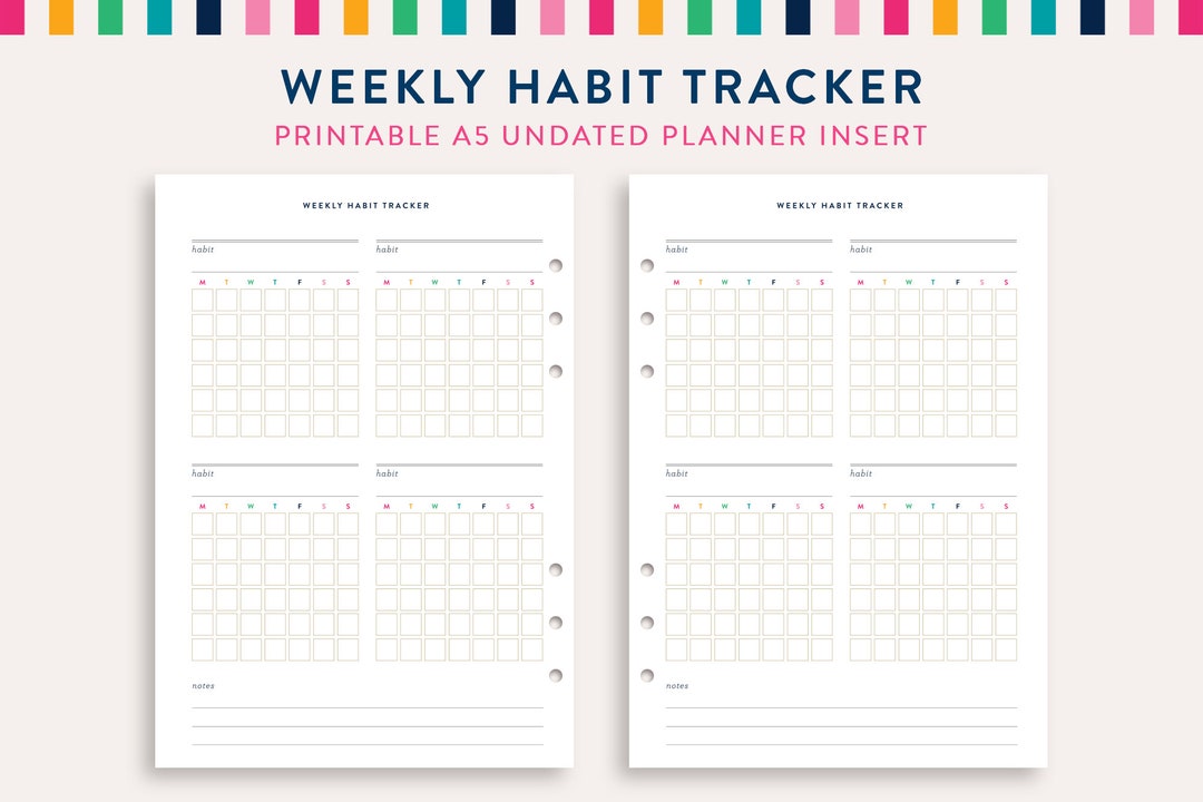 Weekly Habit Tracker A5 Planner Inserts, Weekly Habit Tracker Sheet ...