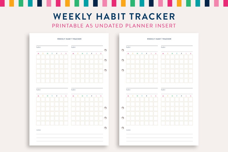 Weekly Habit Tracker A5 Planner Inserts, Weekly Habit Tracker Sheet, Printable Weekly Habit ...