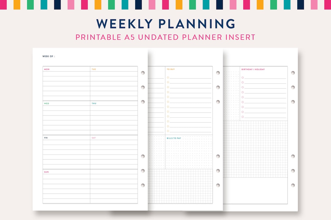Weekly Planning A5 Planner Inserts, Weekly Planning Sheet, Printable ...