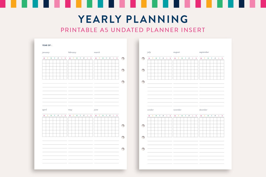 Yearly Planning A5 Planner Inserts, Yearly Planning Sheet, Printable ...