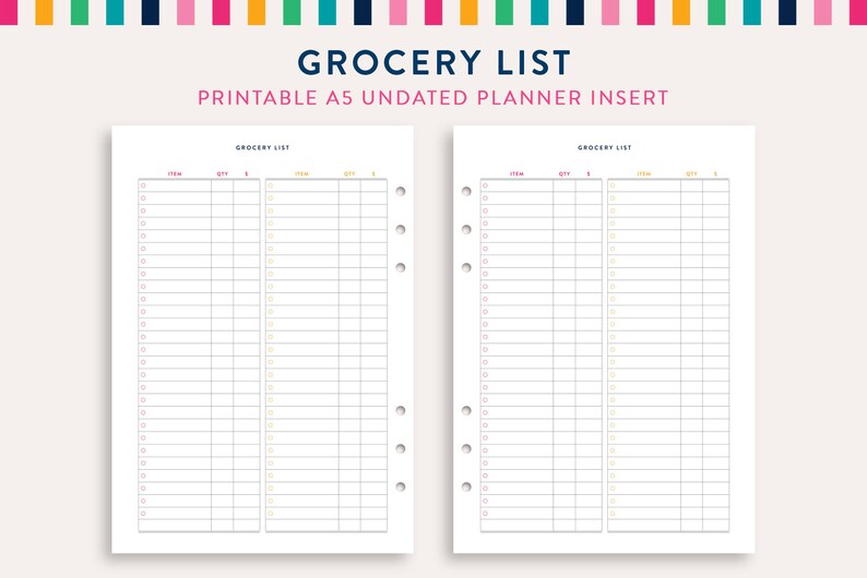 Grocery List A5 Planner Inserts Grocery List Sheet Printable - Etsy