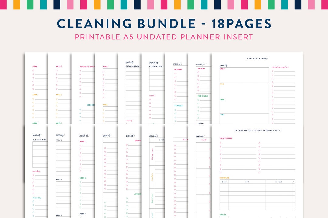 Cleaning Bundle A5 Planner Inserts, Householdplan Sheet, Printable ...