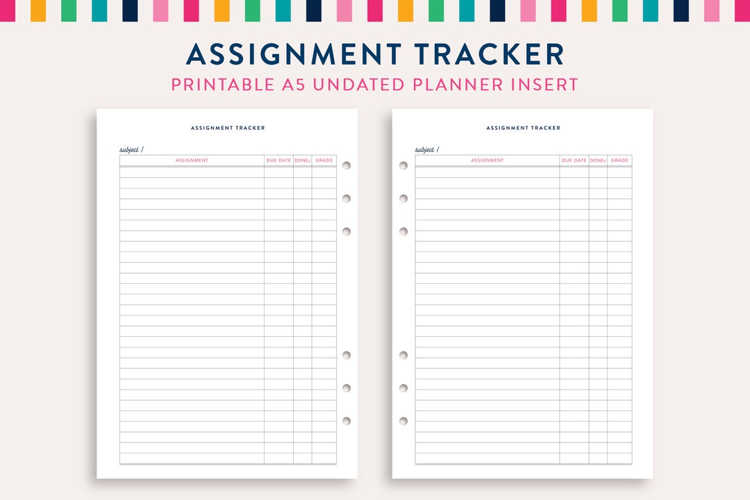 Assignment Tracker A5 Planner Inserts, Assignment Tracker Sheet ... Assignment Tracker A5 Planner Inserts, Assignment Tracker Sheet ...