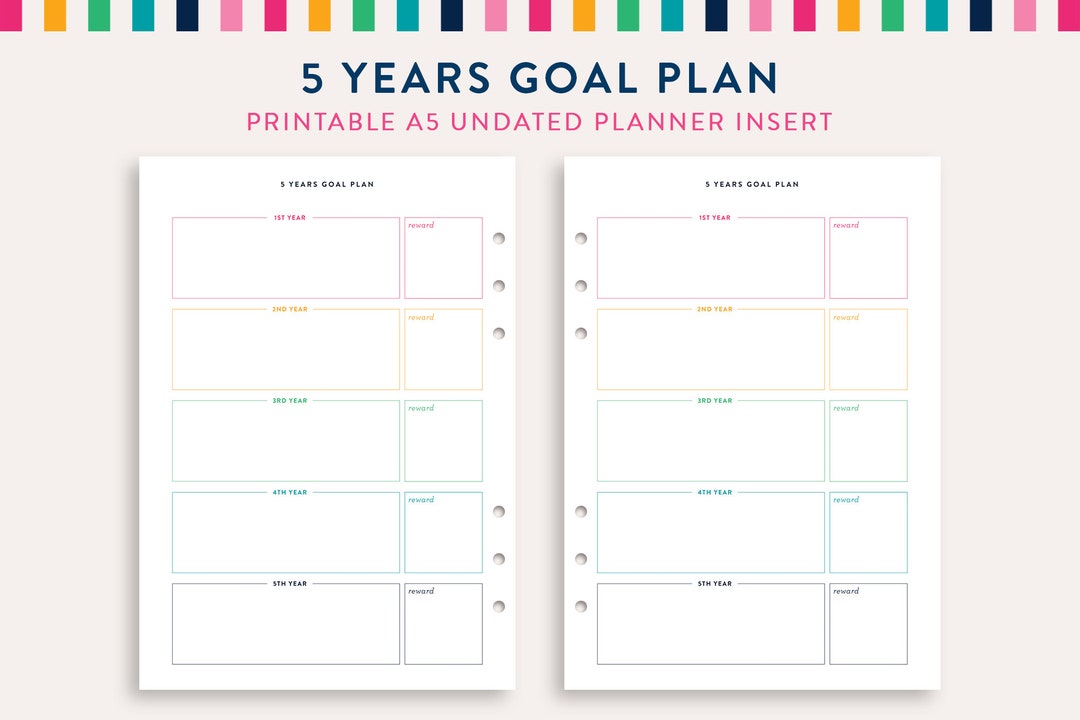 5 Years Goal Plan A5 Planner Inserts, 5 Years Goal Plan Sheet ...