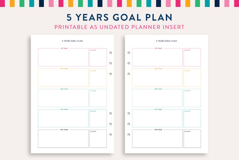 5 Years Goal Plan A5 Planner Inserts, 5 Years Goal Plan Sheet ...