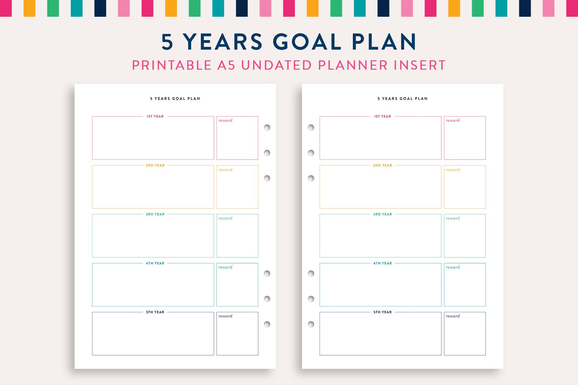 5 Years Goal Plan A5 Planner Inserts, 5 Years Goal Plan Sheet ...