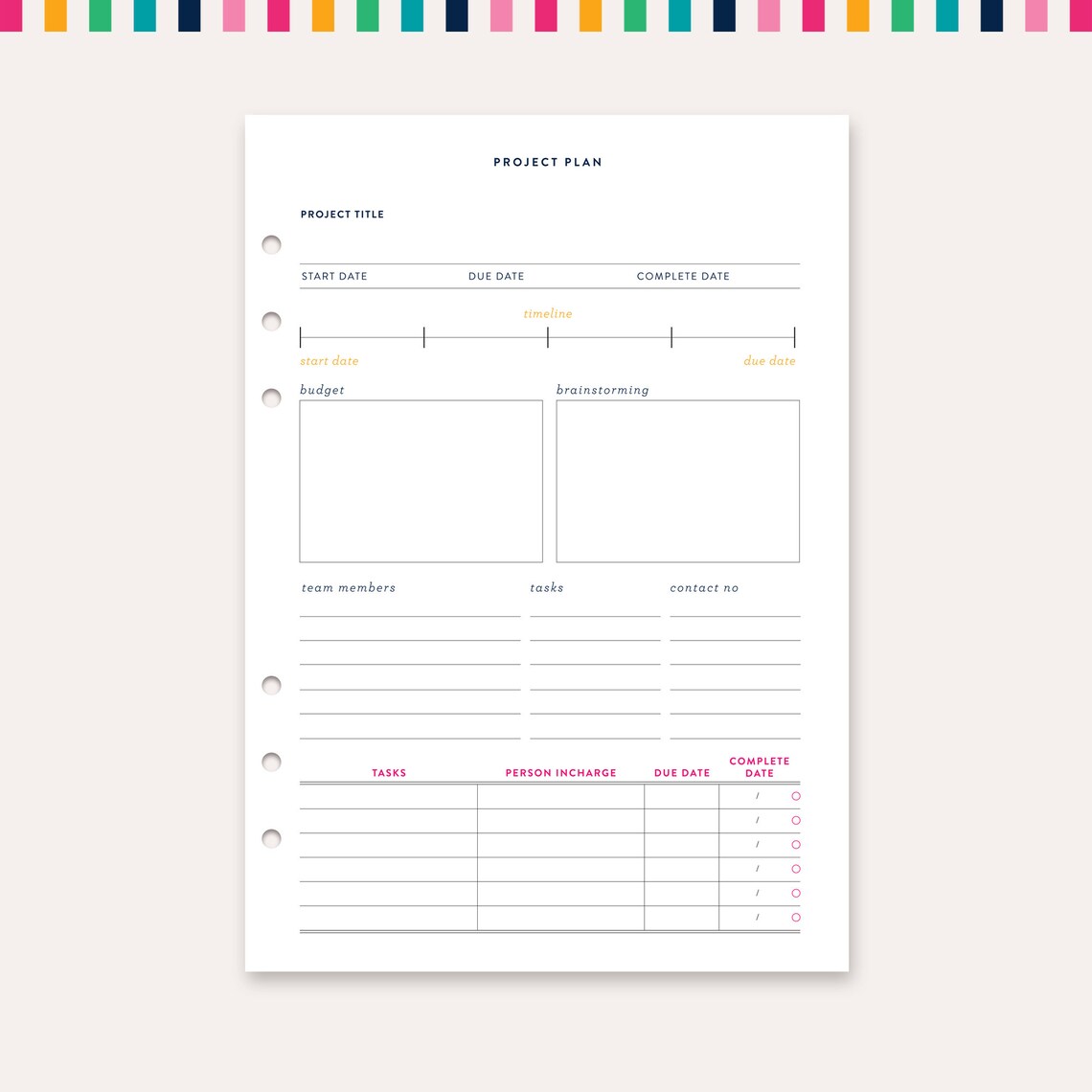 Project Plan A5 Planner Inserts, Project Plan Sheet, Printable Project ...