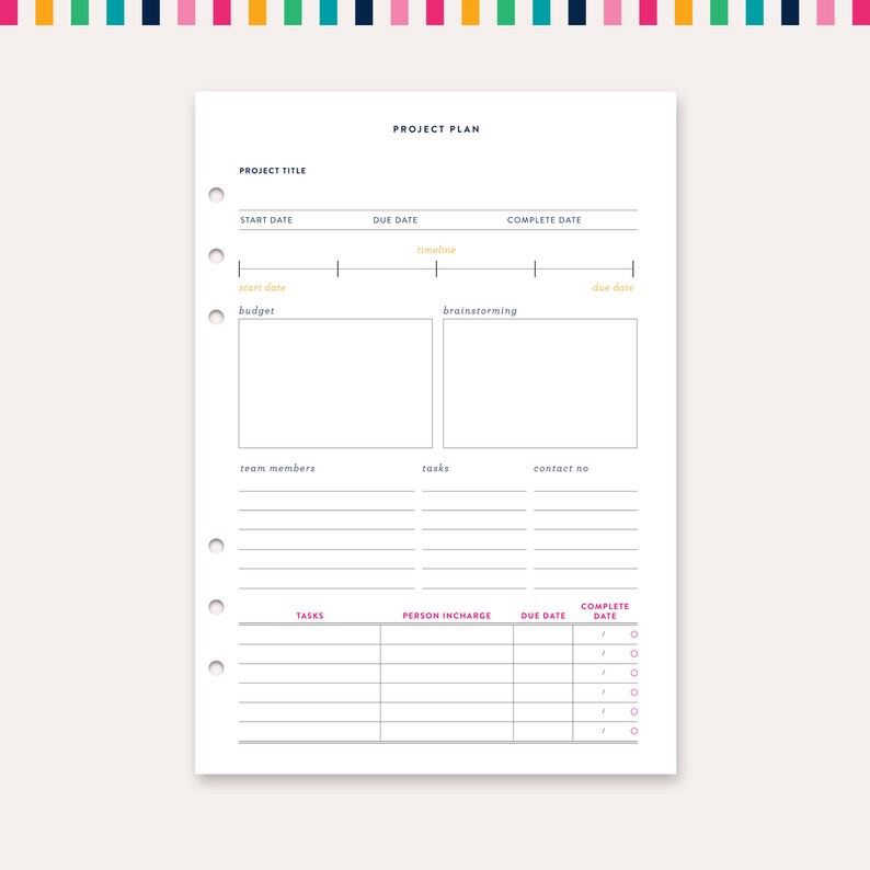 Project Plan A5 Planner Inserts, Project Plan Sheet, Printable Project ...