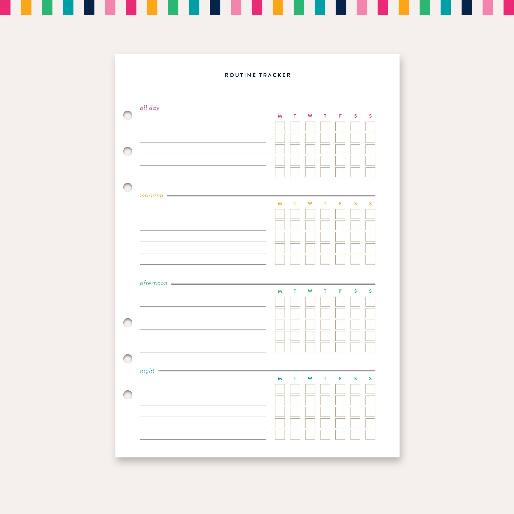 Weekly Routine Tracker A5 Planner Inserts, Weekly Routine Tracker Sheet ...