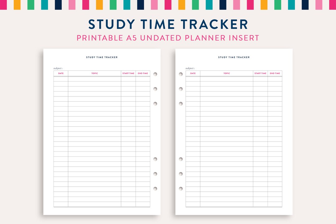 Study Time Tracker A5 Planner Inserts, Study Time Trackersheet ...