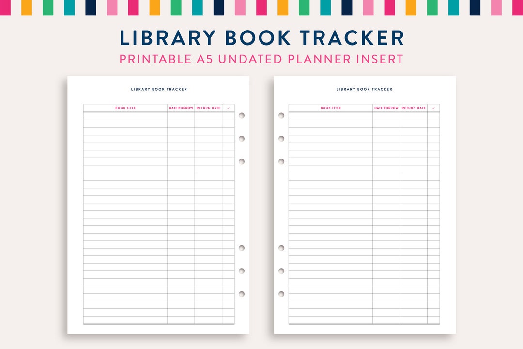 Library Book Tracker A5 Planner Inserts, Library Book Tracker Sheet ...