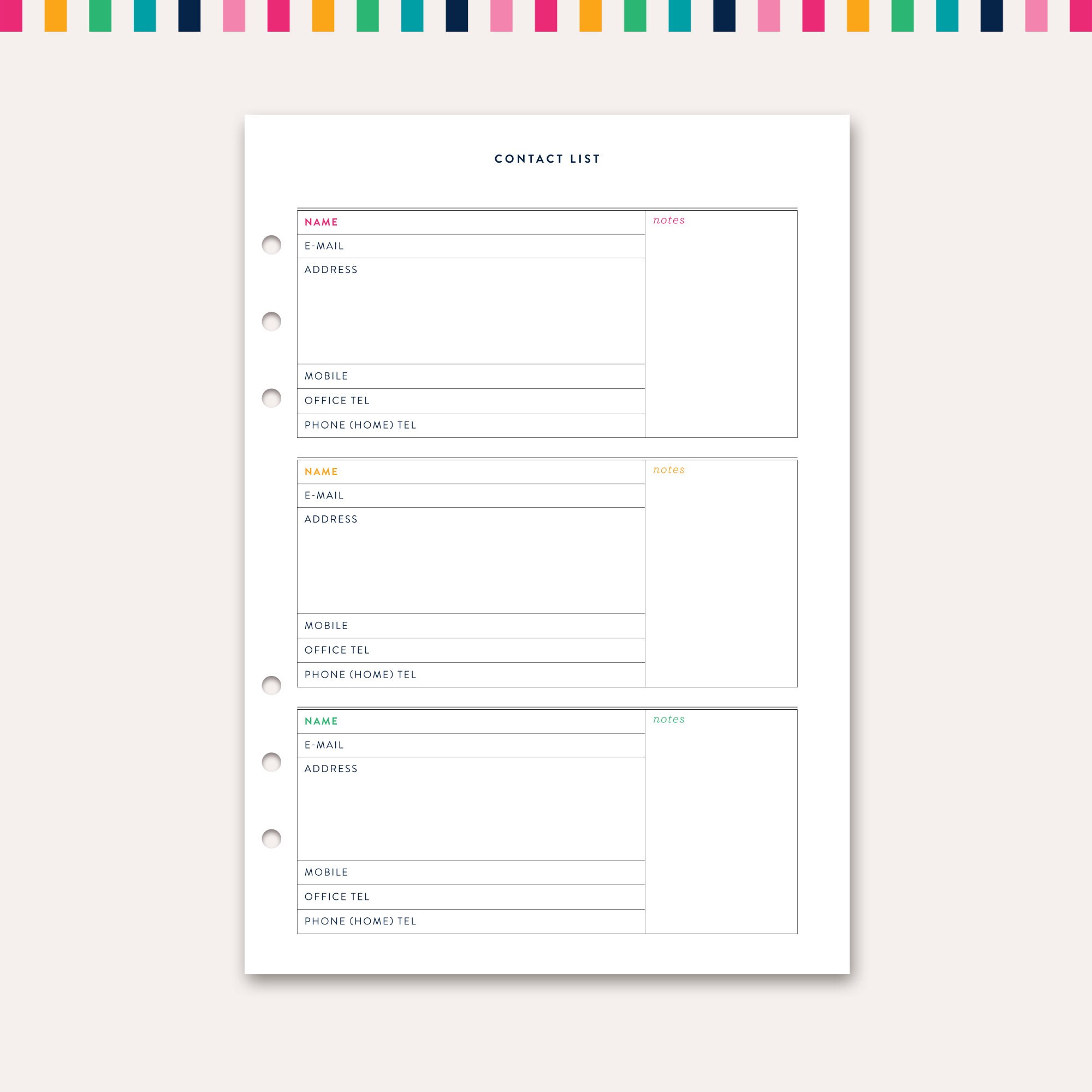 Contact List A5 Planner Inserts, Contact List Sheet, Printable Contact ...