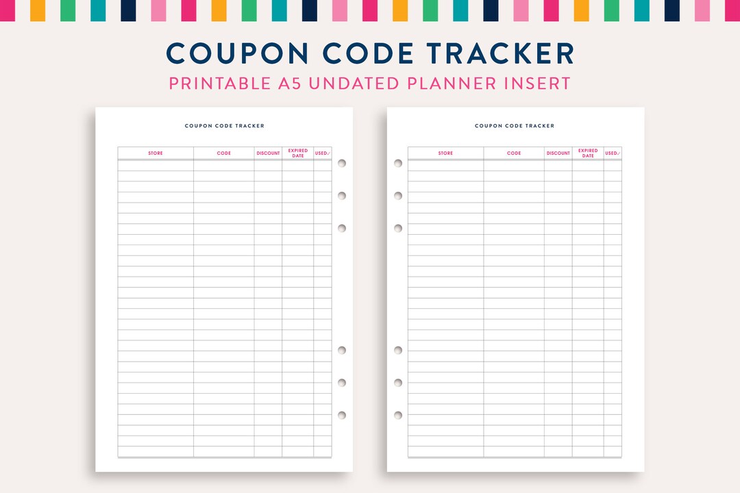 Coupon Code Tracker A5 Planner Inserts, Coupon Code Tracker Sheet ...