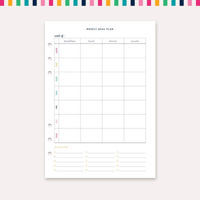 Weekly Meal Plan A5 Planner Inserts, Weekly Meal Plan Sheet, Printable ...