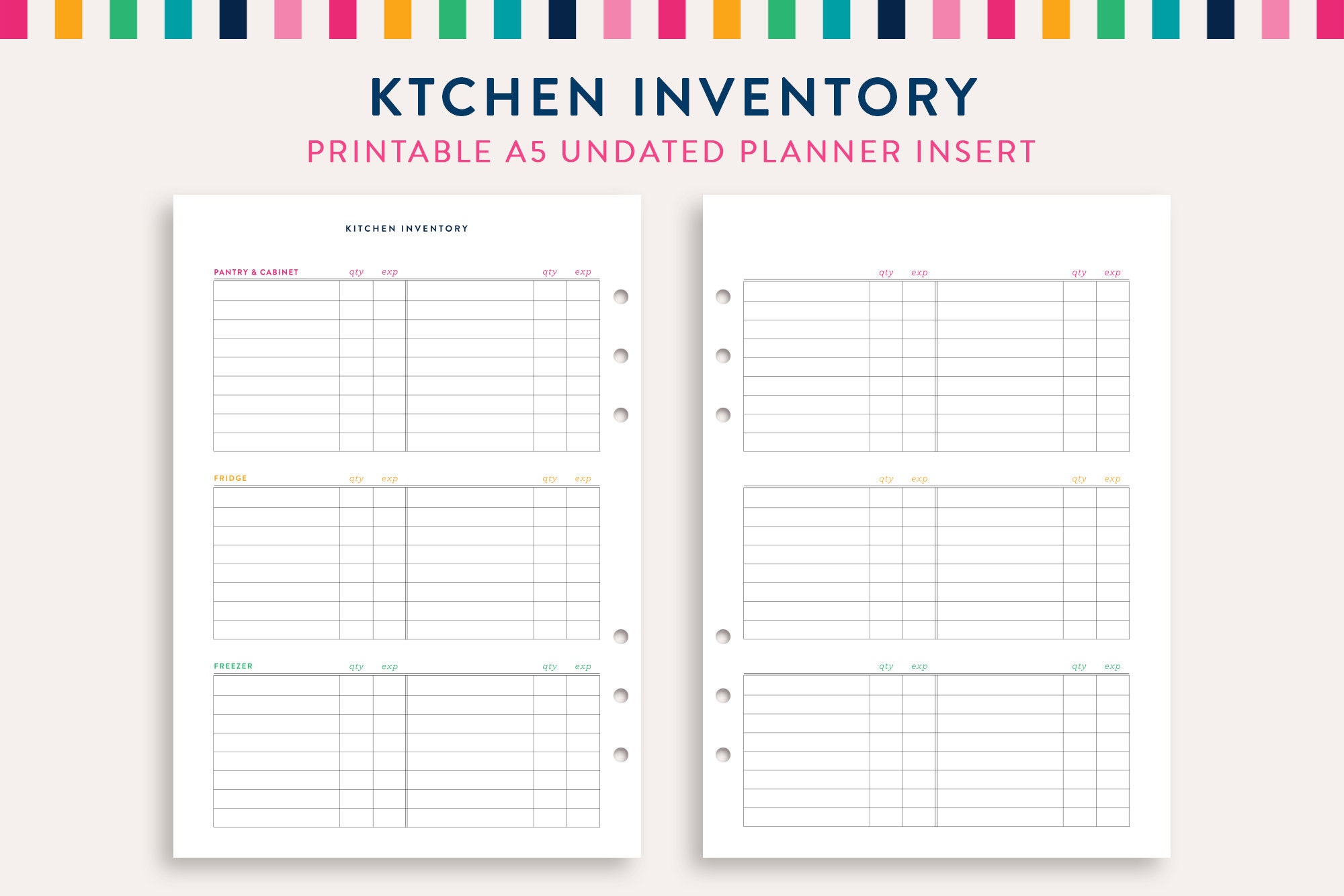 Kitchen Inventory A5 Planner Inserts, Kitchen Inventory Sheet ...