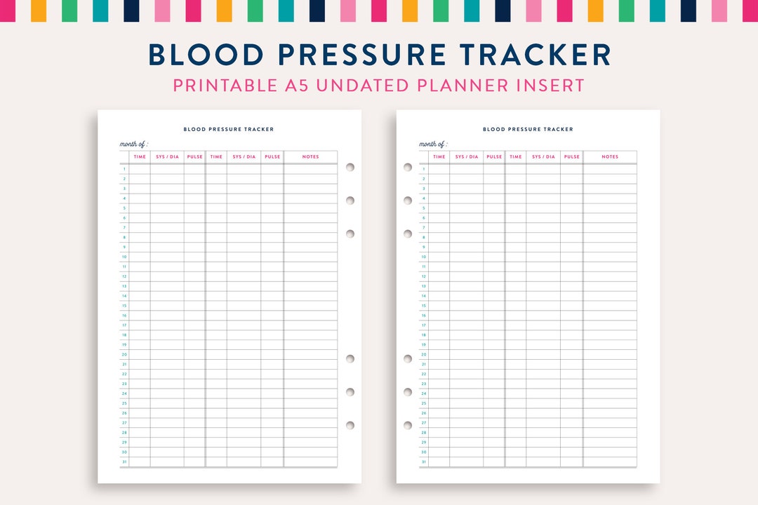 Blood Pressure Tracker A5 Planner Inserts, Blood Pressure Sheet ...