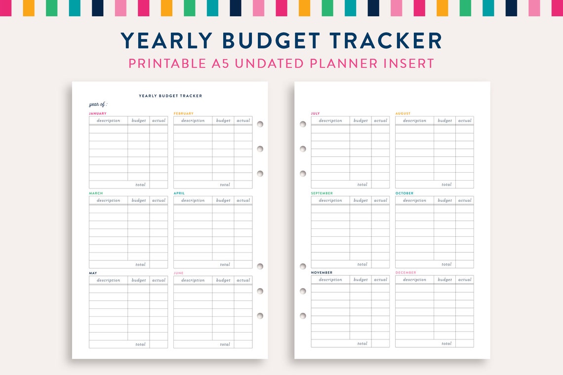 Yearly Budget Tracker A5 Planner Inserts, Yearly Budget Tracker Sheet ...