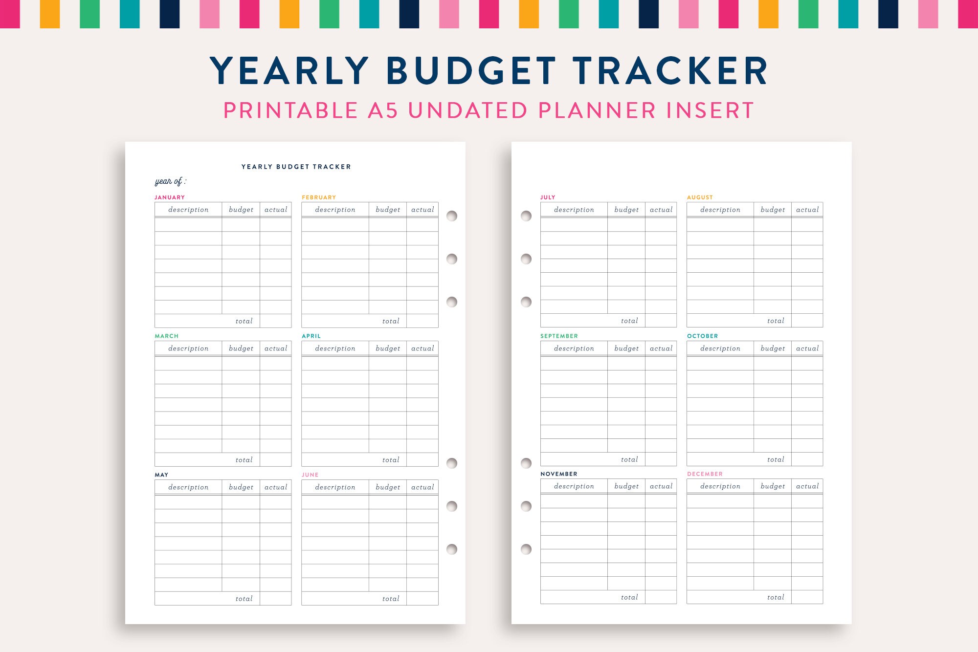 Yearly Budget Tracker A5 Planner Inserts, Yearly Budget Tracker Sheet ...