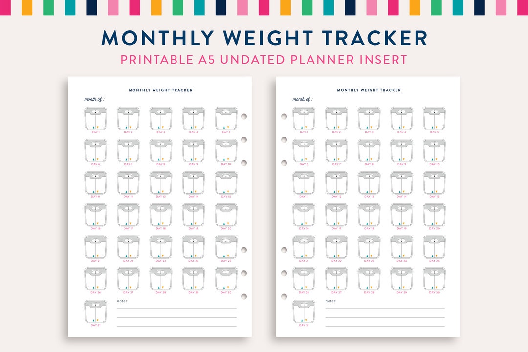 Monthly Weight Tracker A5 Planner Inserts, Monthly Weight Tracker Sheet ...