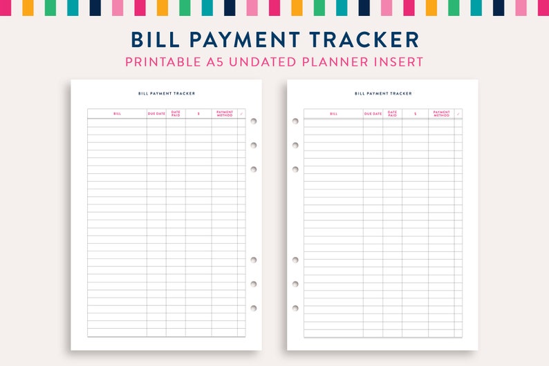 Bill Payment Tracker A5 Planner Inserts, Bill Payment Sheet, Printable ...