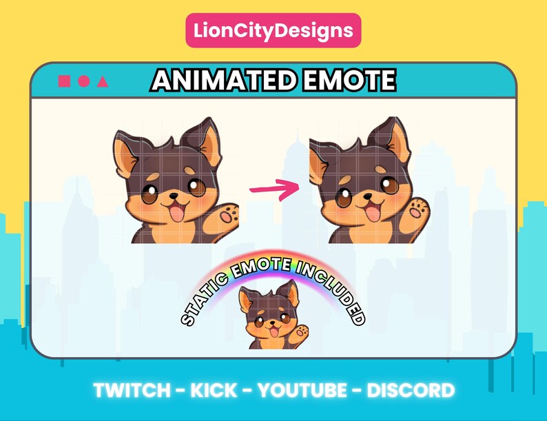 ANIMATED & Static Emote | Yorkie Wave Stream Emote for Twitch, Kick ...
