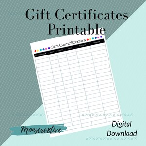 Customer Gift Certificate Log Form Contact Log Planner Pages Direct ...