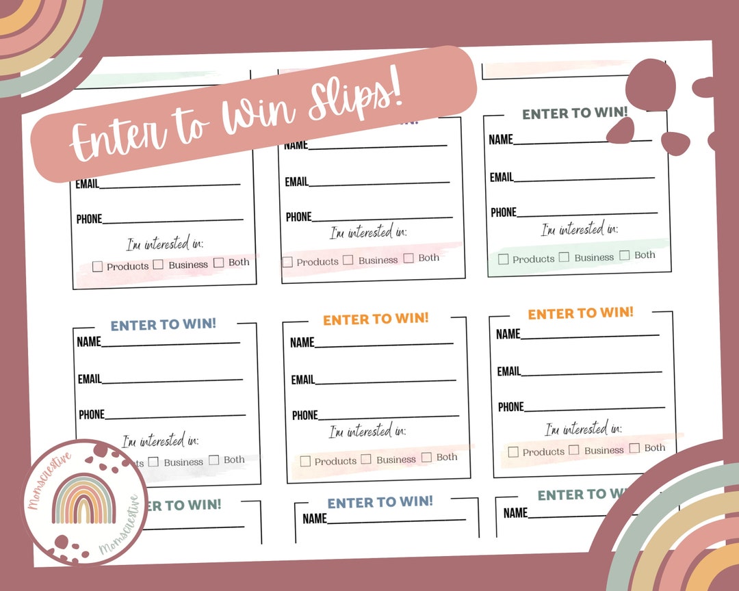 Direct Sales Customer Contact Form: Enter to Win Drawing Slip (digital ...