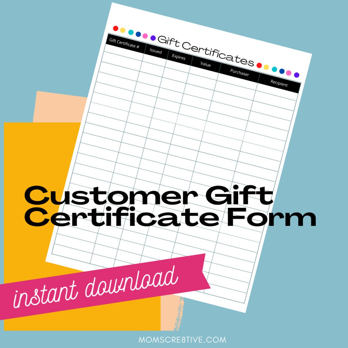 Customer Gift Certificate Log Form Contact Log Planner Pages Direct ...