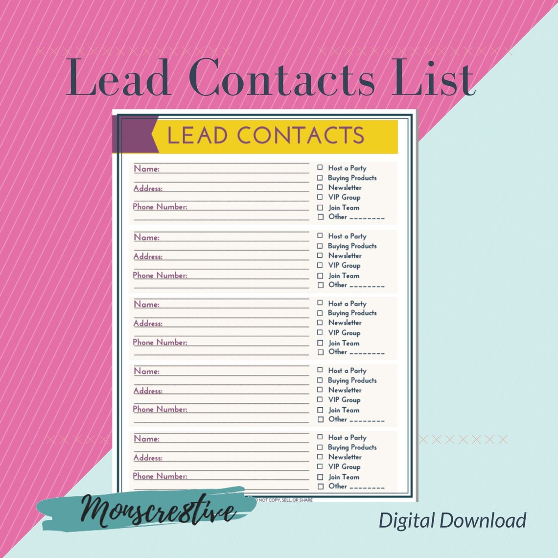 Lead Tracking Sheet Sales Tools Followup Form Lead Sheets Contact List ...