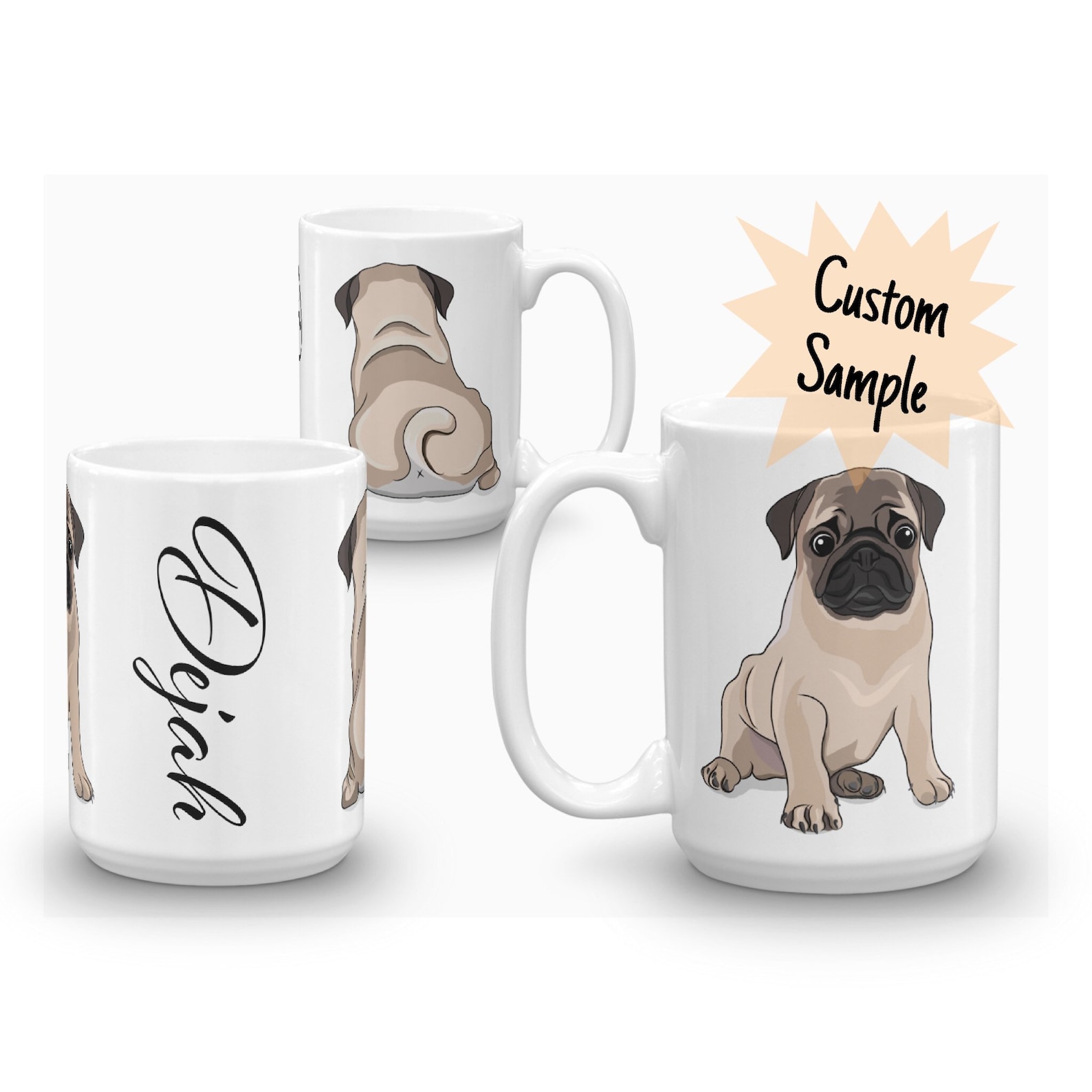 Pug Puppy Mug Pug Front and Butt Mug Dog Coffee Mug Cute - Etsy