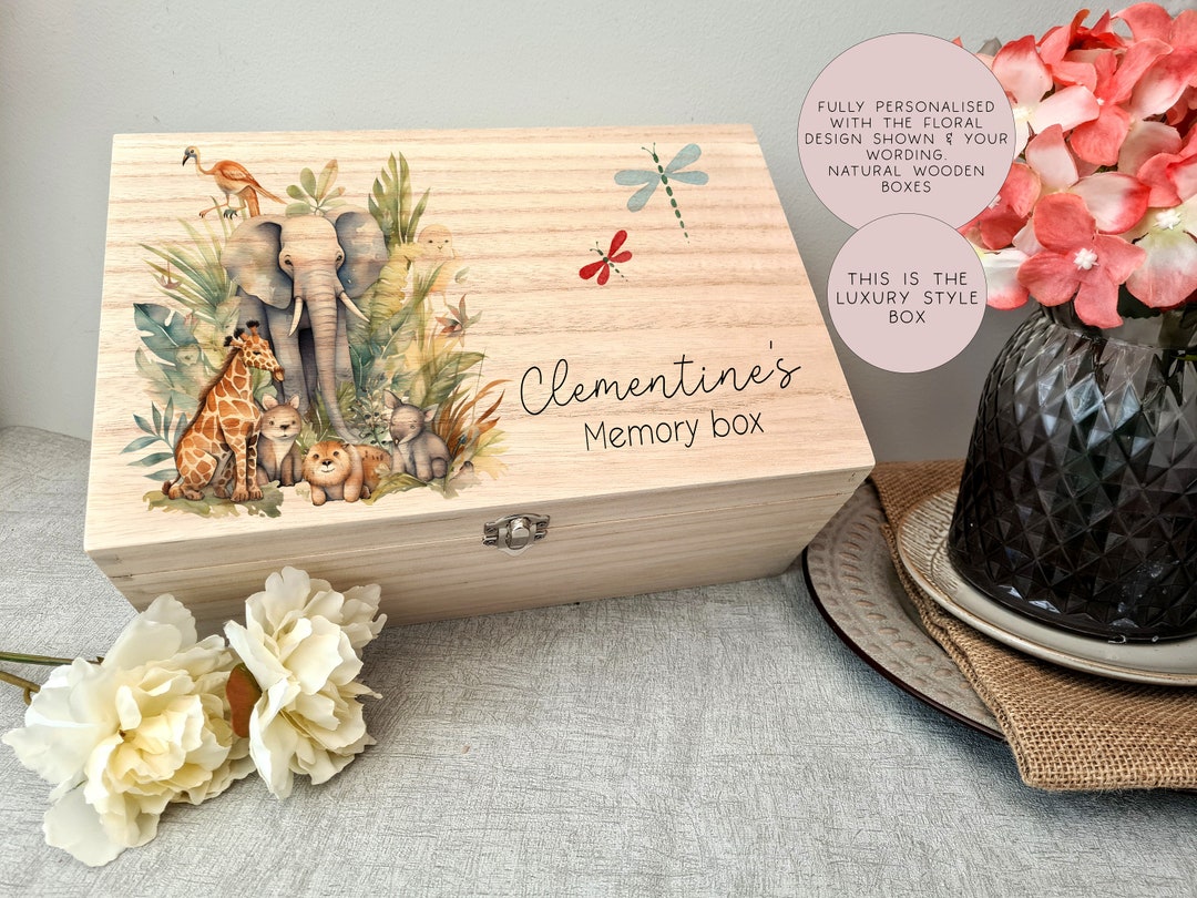 Wooden Personalised Animal Keepsake Memory Box, Birthday Keepsake Box ...