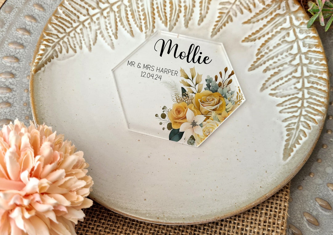 Personalised Floral Spring Printed Hexagon Table Place Names, Wedding ...