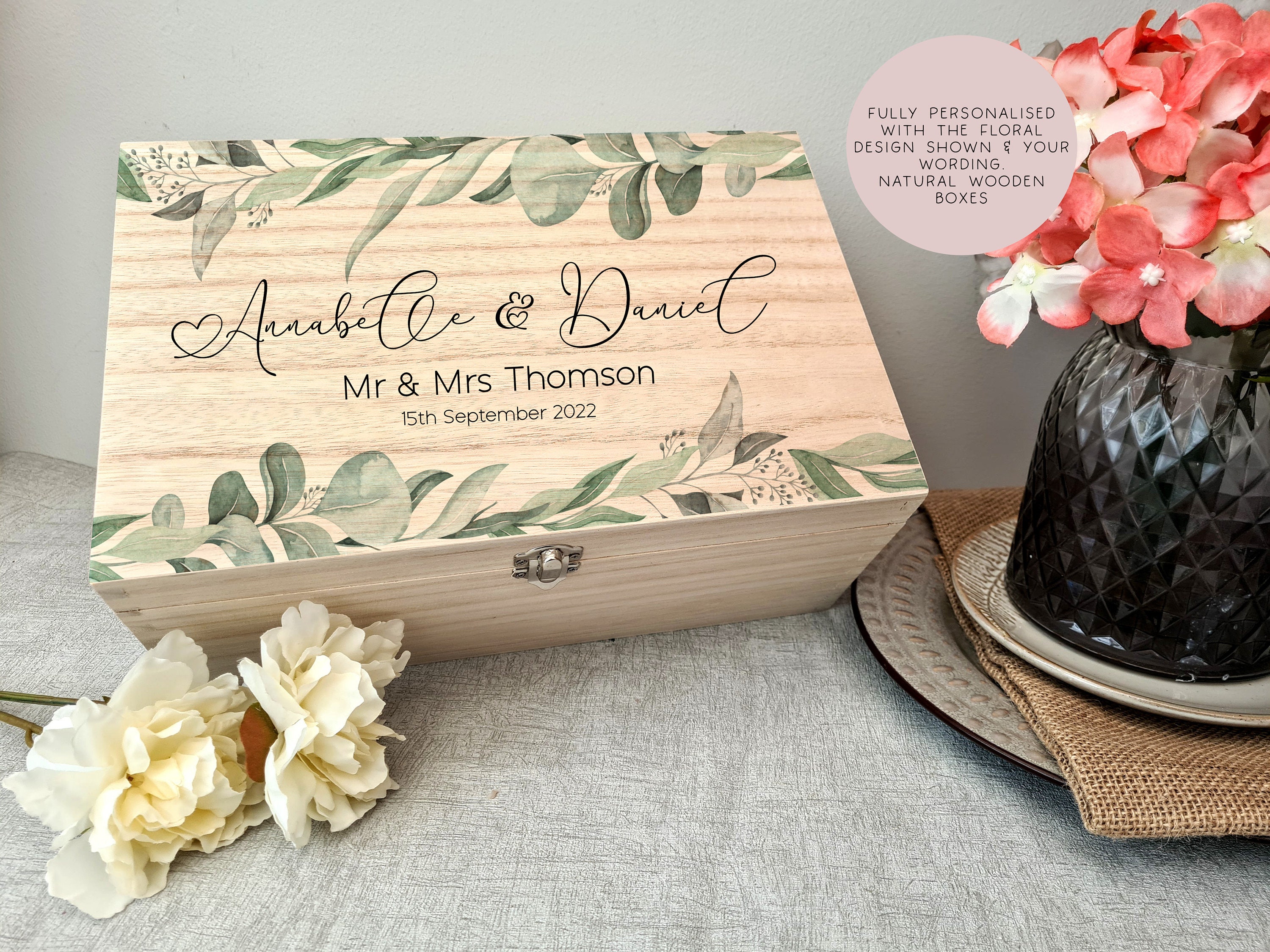 Wooden Personalised Eucalyptus Wedding Memory Box Wedding - Etsy