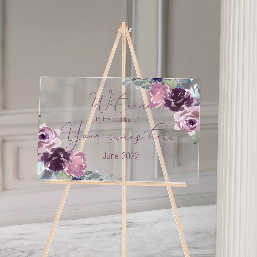 Acrylic Floral Mauve and Purple Welcome to Our Wedding Sign Design ...