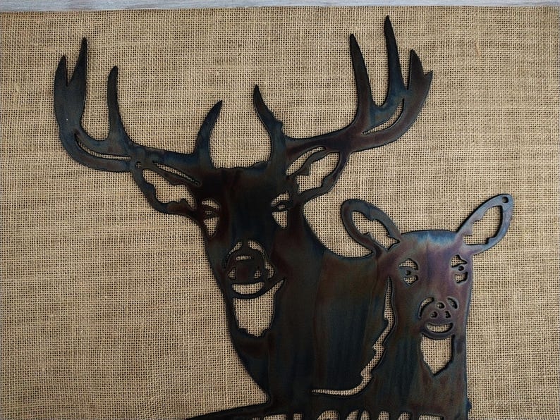 Deer Welcome Sign: Metal Buck and Doe Wall Art - Etsy