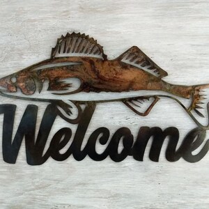 Metal Walleye Welcome Sign: Fisherman Gift, Rustic Home Decor - Etsy