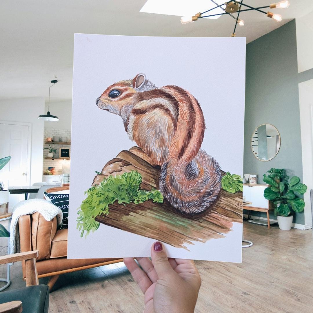Watercolor Chipmunk Painting Chipmunk Original Art Naturalist ...