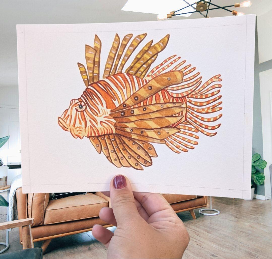 Lion Fish Watercolor, Hand Painted Lion Fish, Naturalist Illustration ...