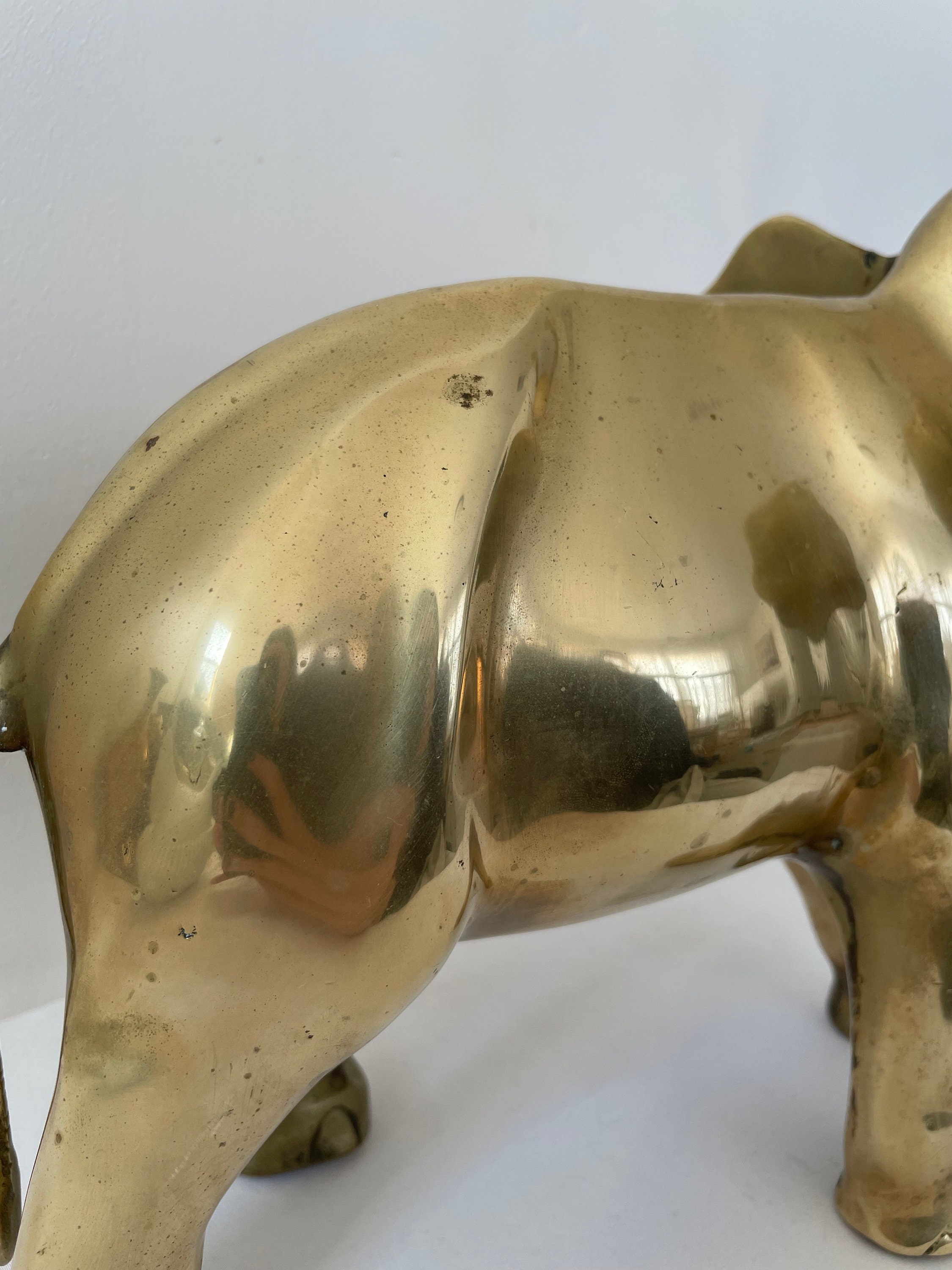 Large Vintage Brass Elephant Figurine, Gold Metal Elephant Sculpture ...