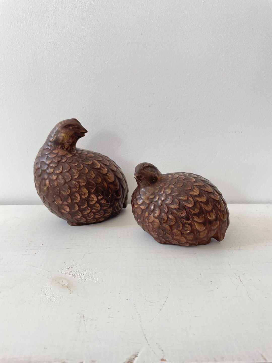 Hand Painted Quail Figurine Set, Vintage Signed Studio Pottery Bird ...