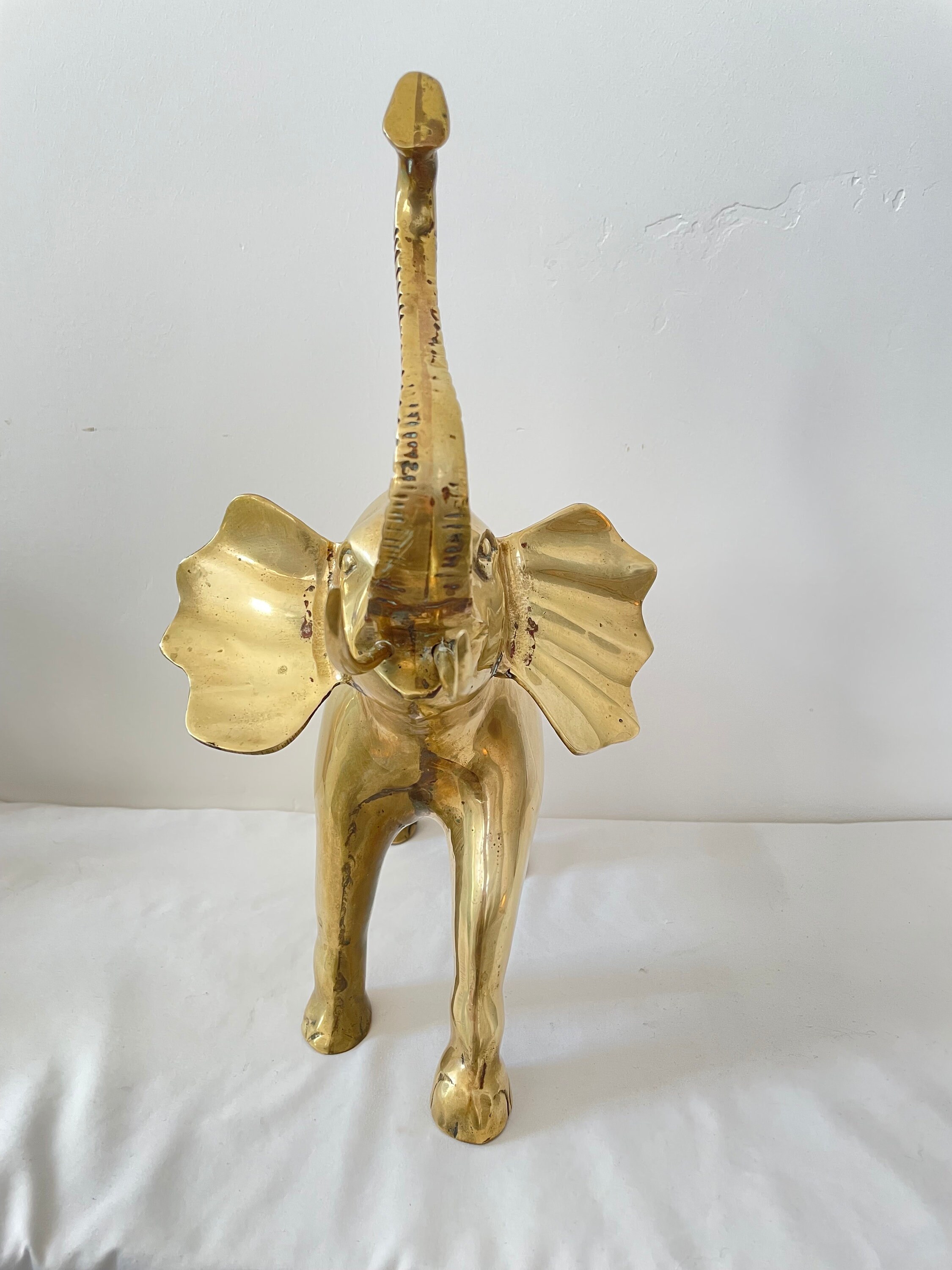 Large Vintage Brass Elephant Figurine, Gold Metal Elephant Sculpture ...