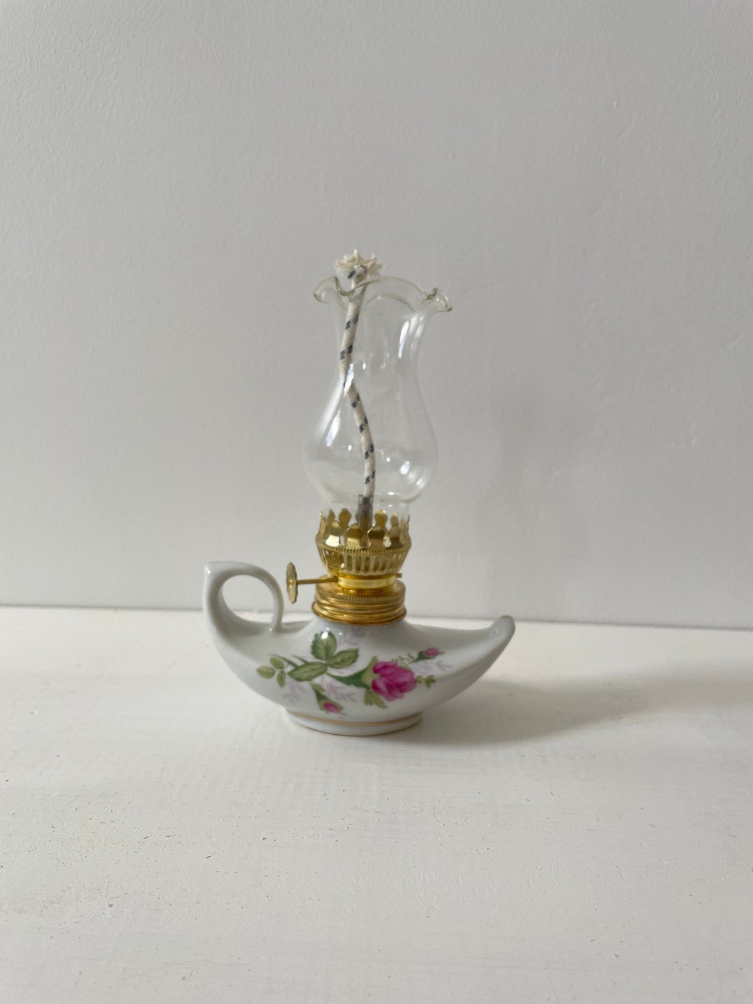 Mini Genie Hurricane Floral Lamp, Finger Hold Aladdin Oil Lamp, Ceramic ...