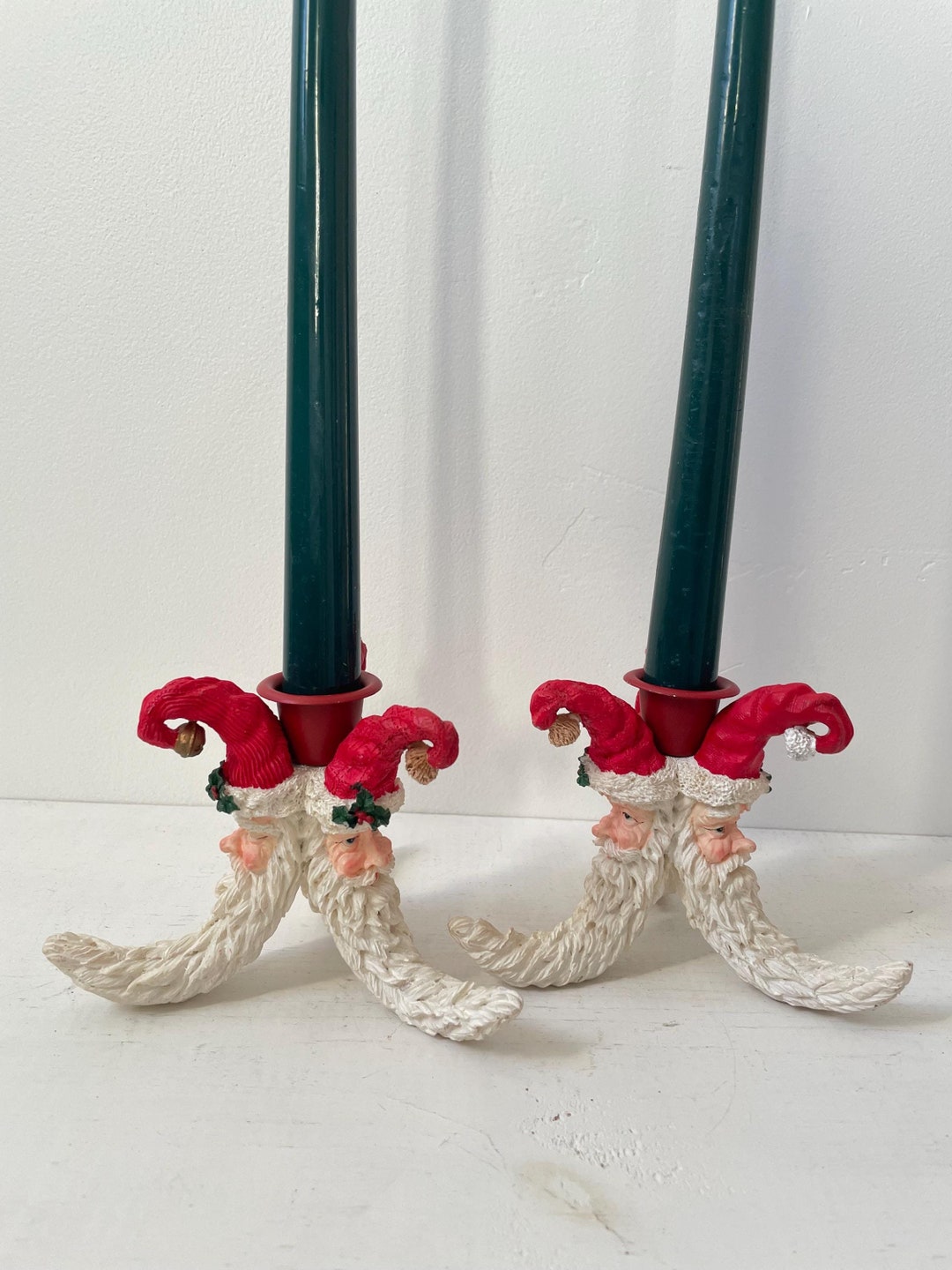 Crescent Moon Santa Candlesticks, Celestial Saint Nick Candle Holders ...