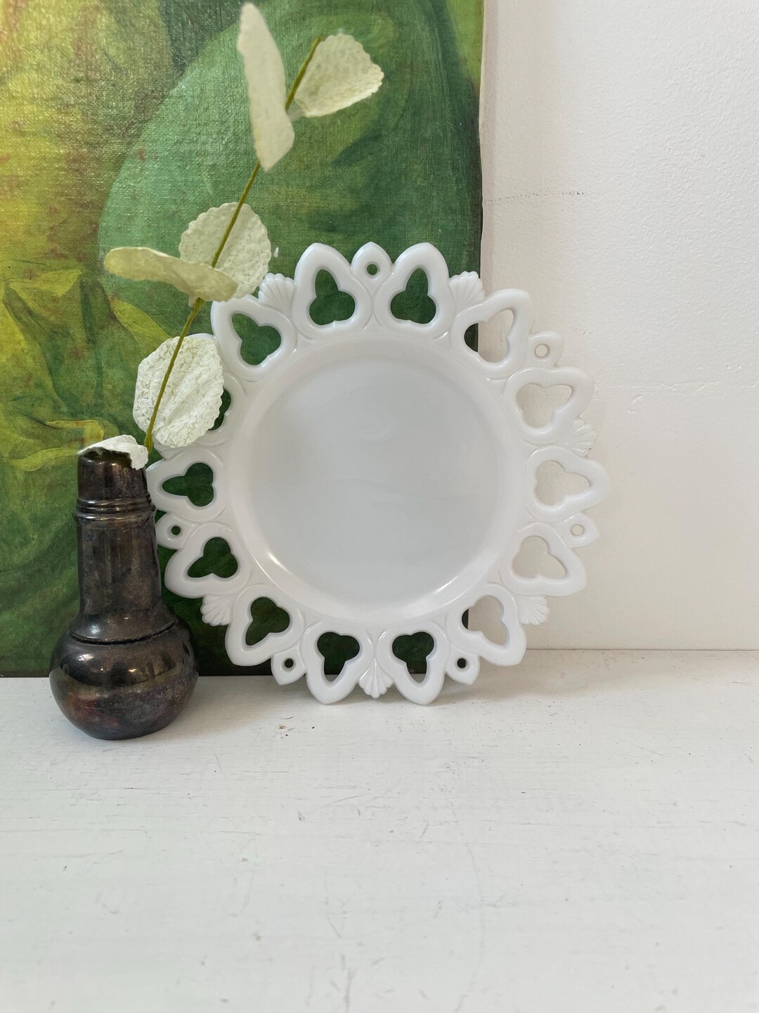 Milk Glass Plate, Vintage John Kempe Dish, Club and Shell Design, Lace ...